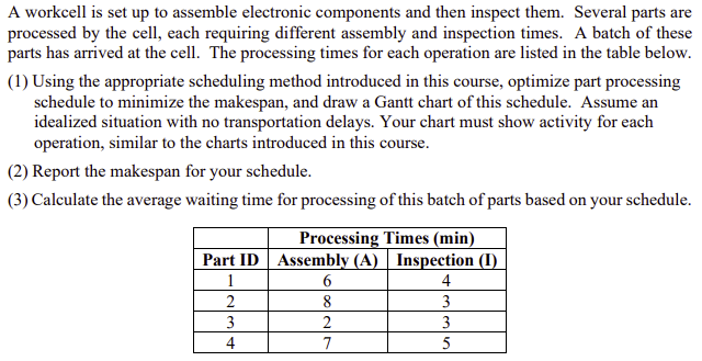 Solved A workcell is set up to assemble electronic | Chegg.com