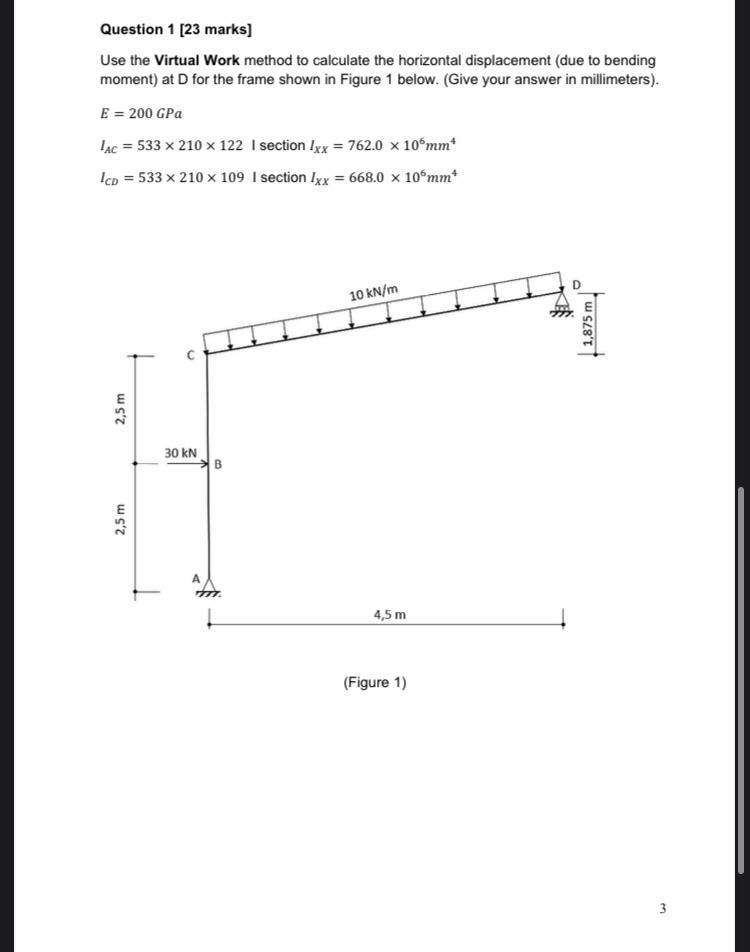 Solved Question 1 [23 marks) Use the Virtual Work method to | Chegg.com