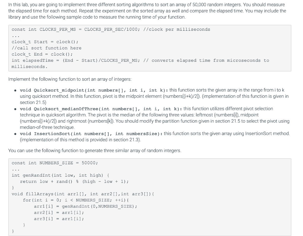 In this lab, you are going to implement three | Chegg.com
