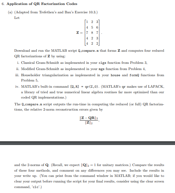 6. Application of QR Factorization Codes (a) (Adapted | Chegg.com