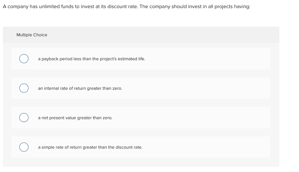 Solved A company has unlimited funds to invest at its | Chegg.com