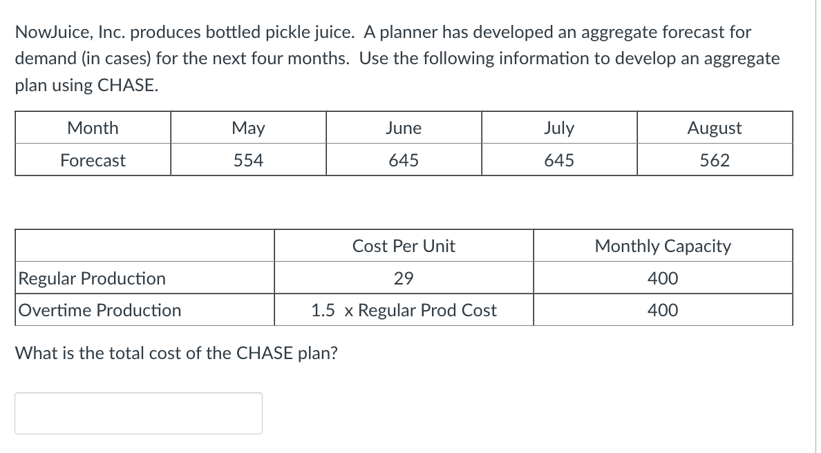 Solved NowJuice, Inc. produces bottled pickle juice. A | Chegg.com