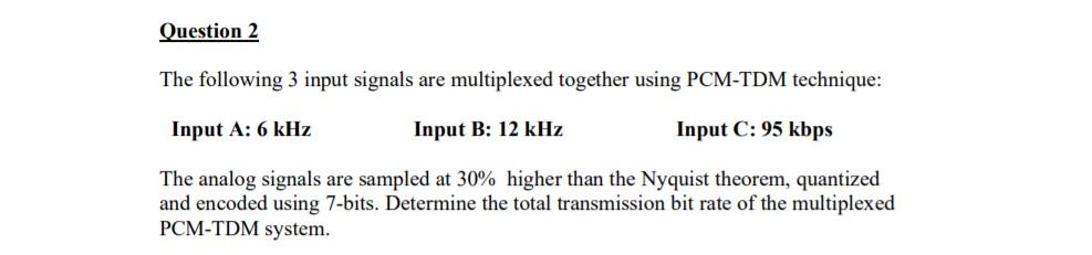 Solved Question 2 The following 3 input signals are | Chegg.com