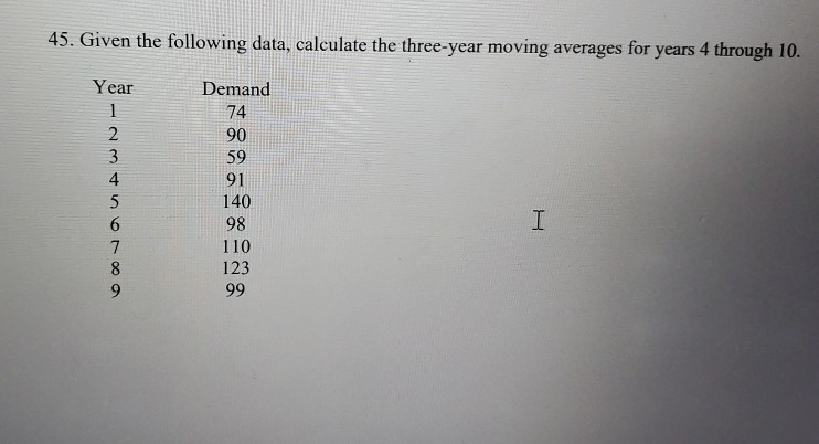 Solved 45. Given the following data, calculate the | Chegg.com