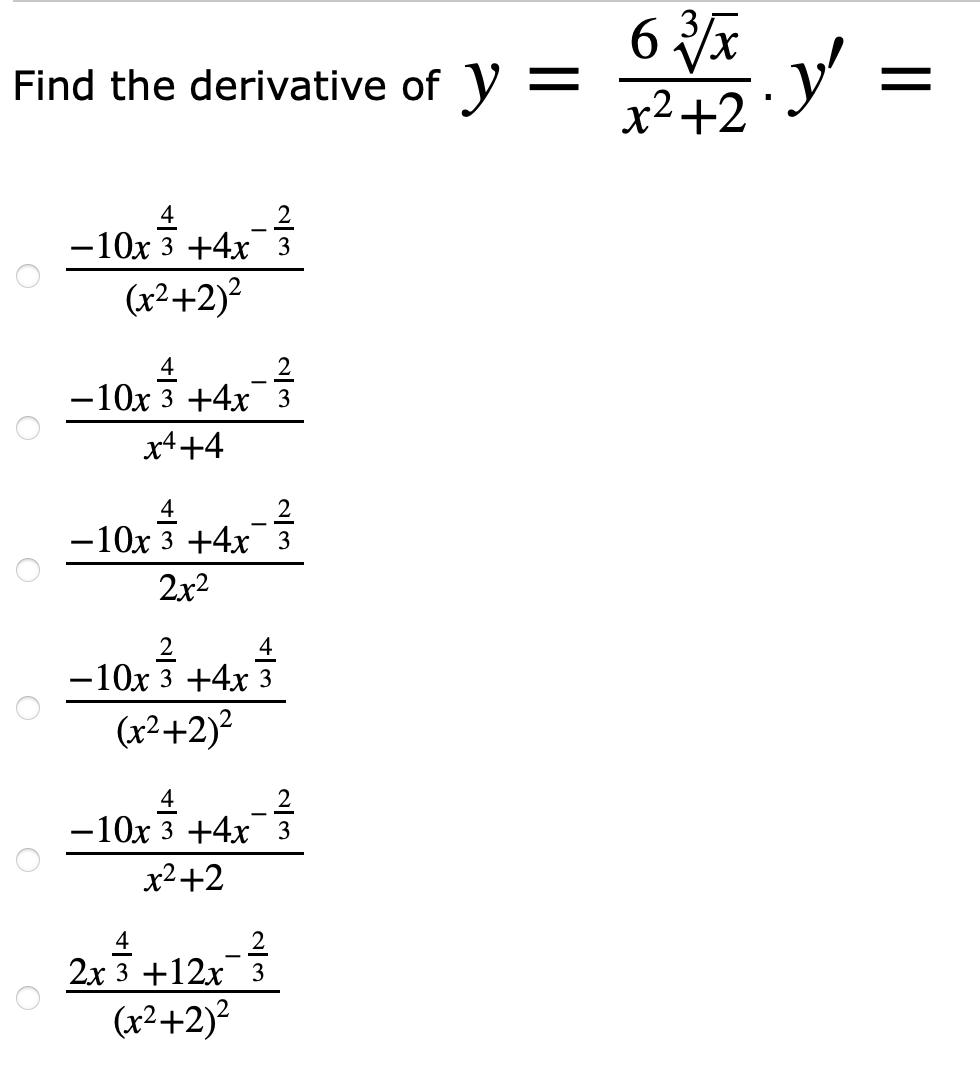 Solved Find the derivative of y=x4+5x+6x6⋅y′= | Chegg.com