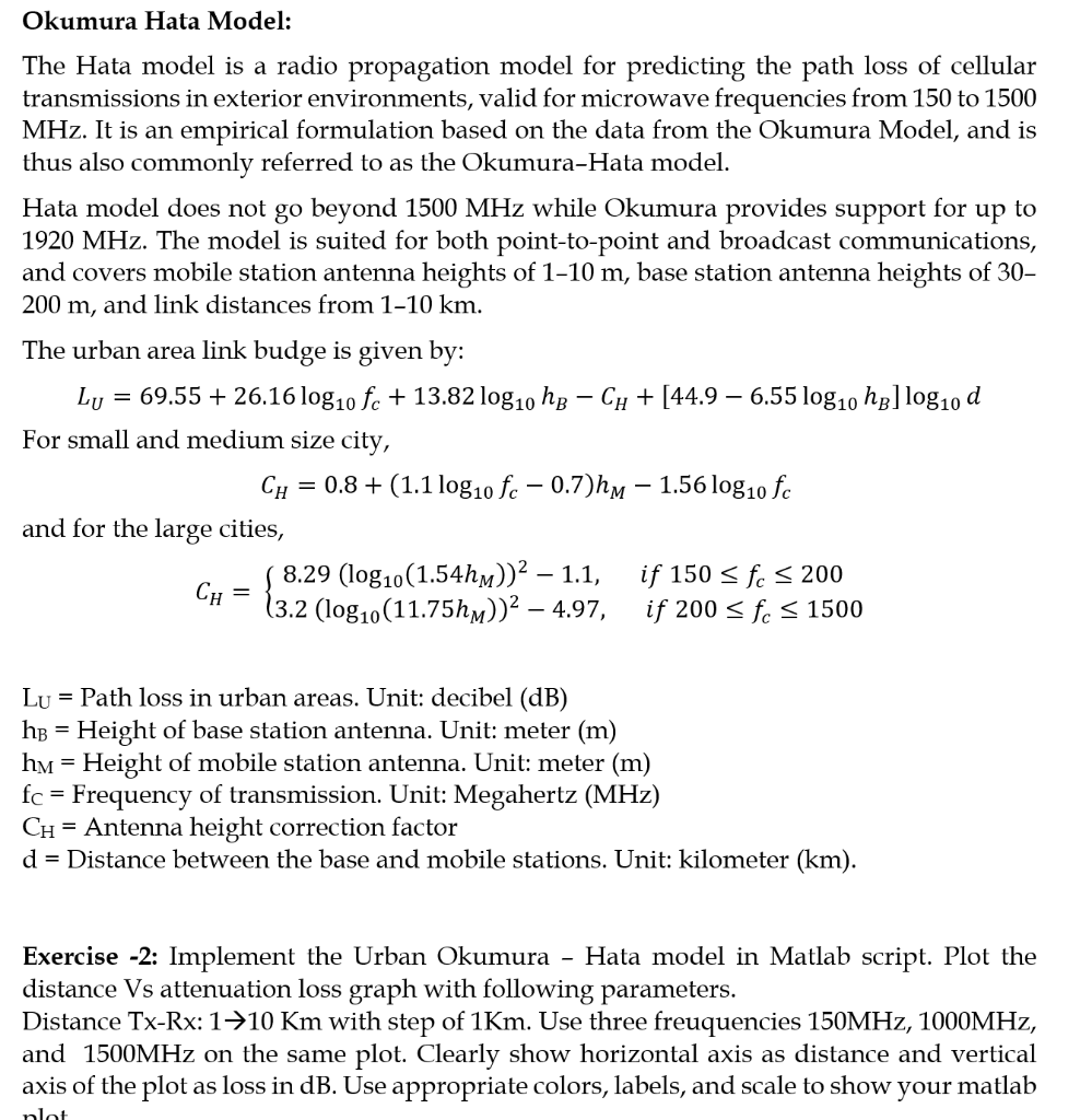 Okumura Hata Model: The Hata model is a radio | Chegg.com