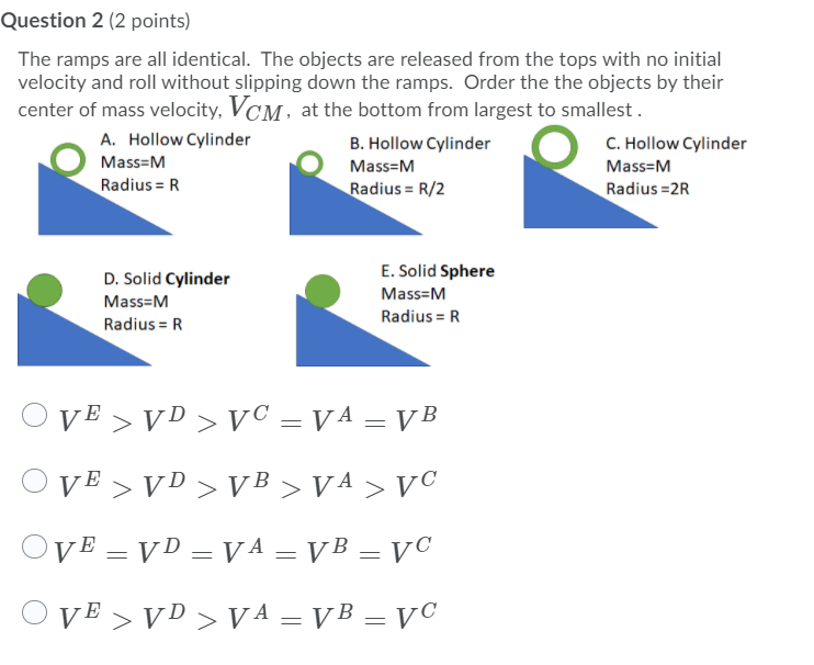 Solved Question 2 (2 points) The ramps are all identical. | Chegg.com