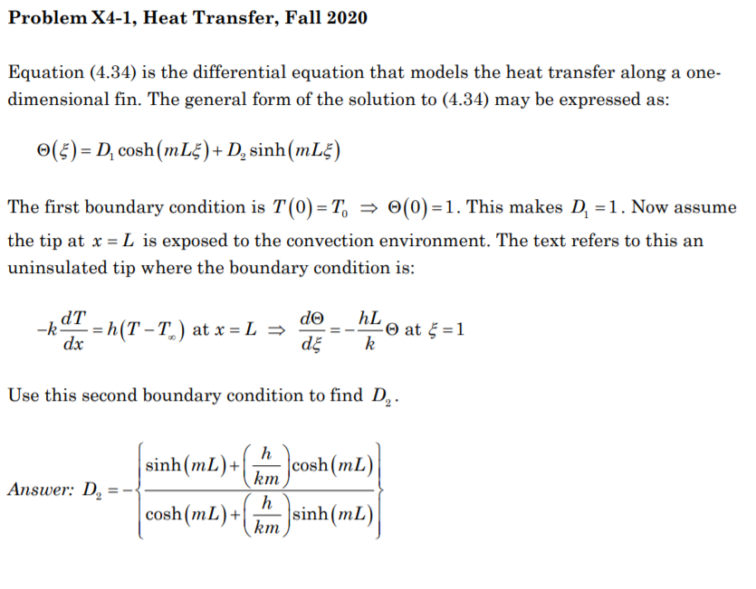 Solved Problem X4-1, Heat Transfer, Fall 2020 Equation | Chegg.com