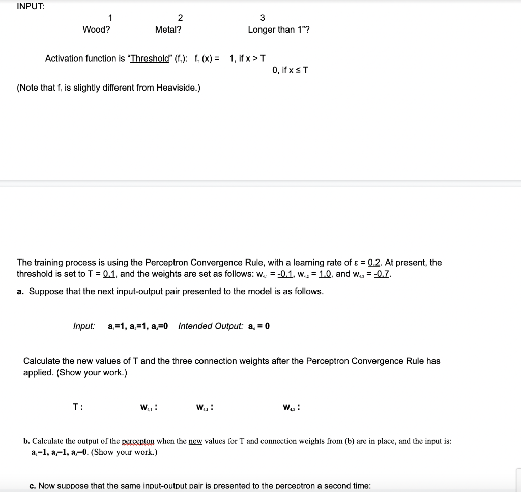 1. Linear Separability A perceptron can only compute | Chegg.com