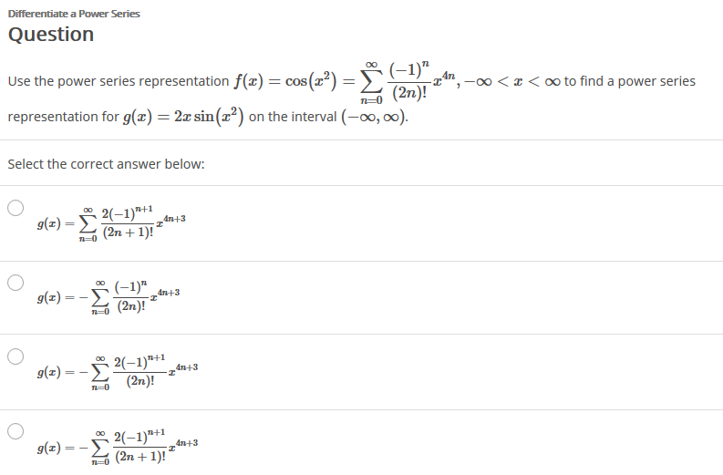 Solved Differentiate a Power Series Question Use the power | Chegg.com