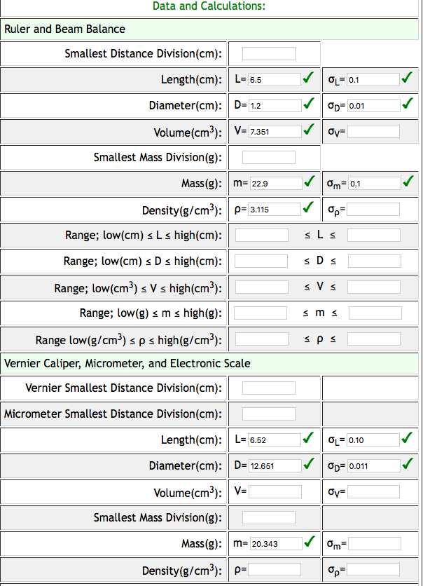 Data and Calculations: Ruler and Beam Balance | Chegg.com