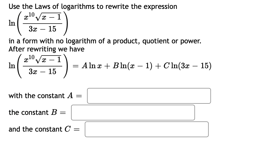 Solved Use the Laws of logarithms to rewrite the expression | Chegg.com