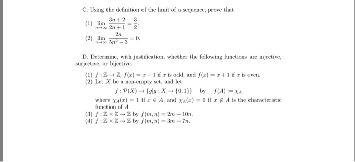 Solved C. Using the definition of the limit of a sequence, | Chegg.com