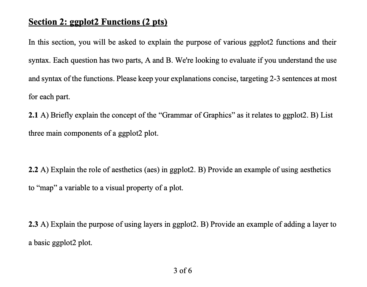 Solved Section 2: ggplot2 Functions (2 pts) In this section, | Chegg.com