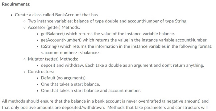 Solved Requirements: Create a class called BankAccount that | Chegg.com