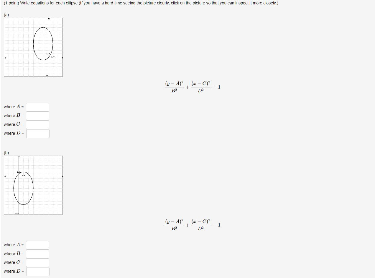 Solved (1 point) Write equations for each ellipse (If you | Chegg.com