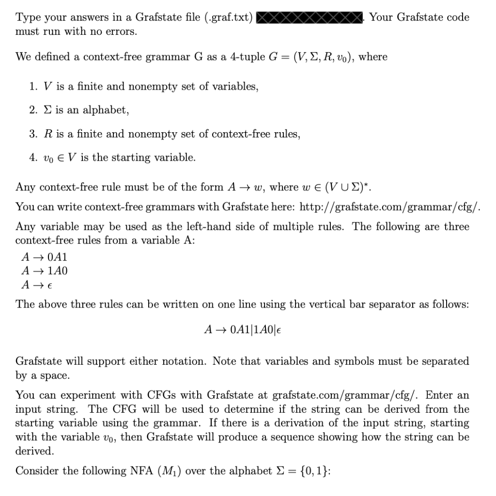 Write Grafstate code for a context-free grammar that | Chegg.com