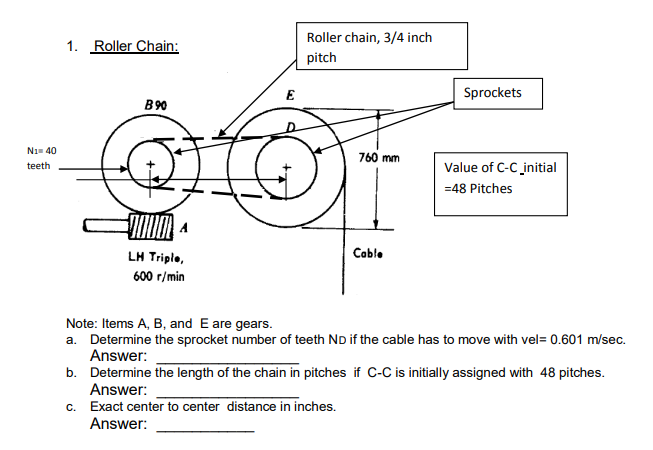Solved 1. Roller Chain: Roller chain, 3/4 inch pitch E | Chegg.com