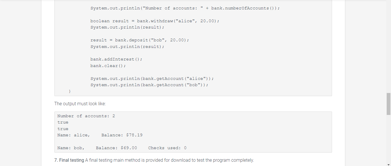 Solved Note: The TestBank.java code given in image | Chegg.com