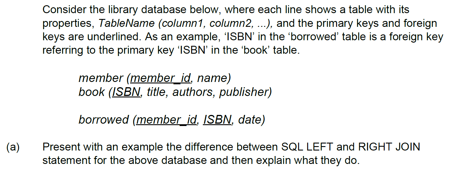 Solved Consider the library database below, where each line | Chegg.com