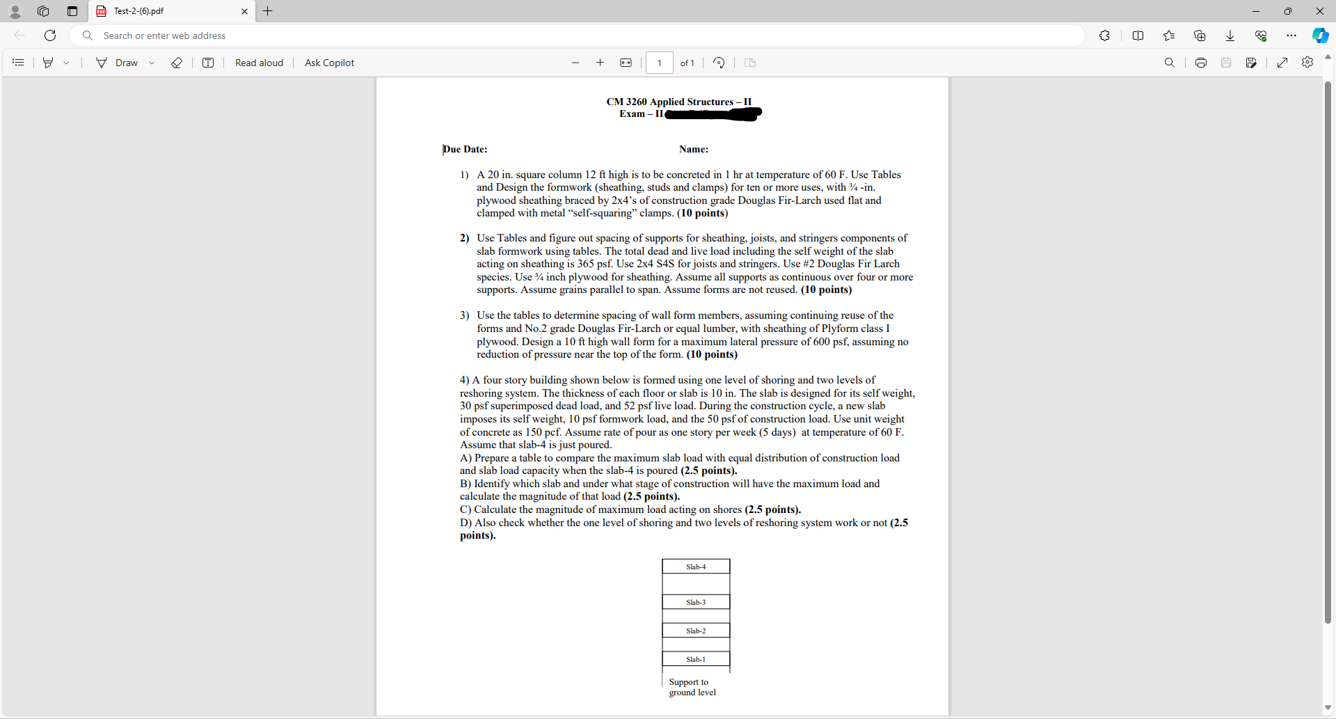 Solved Due Date:Question 1: A 20in. ﻿square column 12ft | Chegg.com