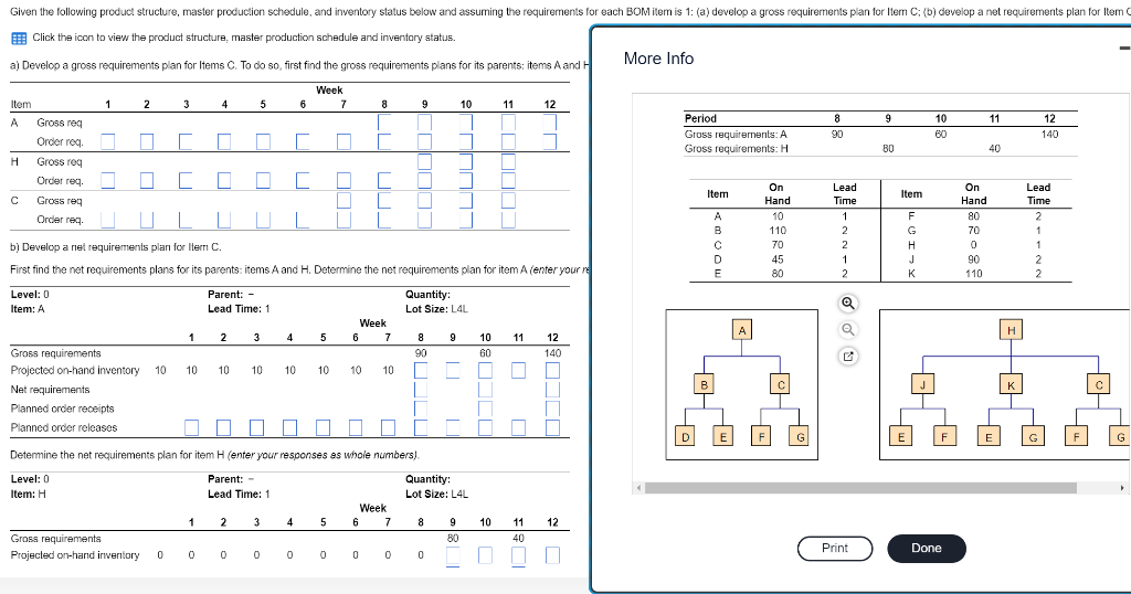 Solved Given the following product structure, master | Chegg.com