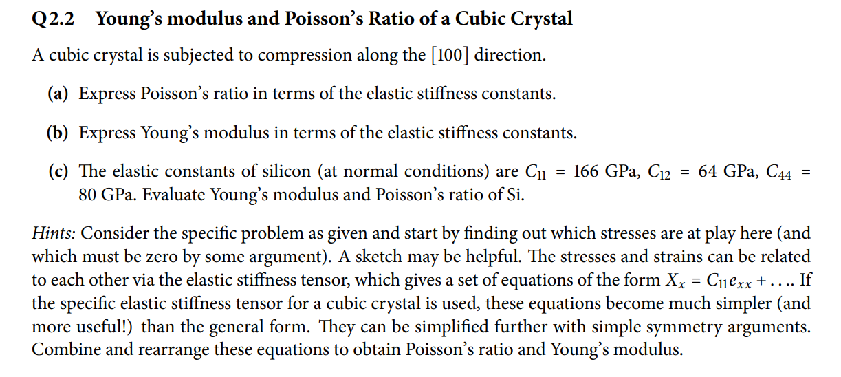 Solved Q2.2 Young's modulus and Poisson's Ratio of a Cubic | Chegg.com