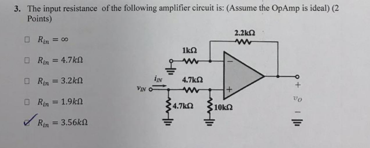 Solved 3. The input resistance of the following amplifier | Chegg.com