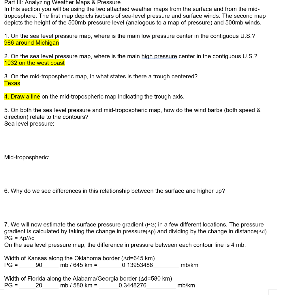 Solved Part III: Analyzing Weather Maps & Pressure In this | Chegg.com