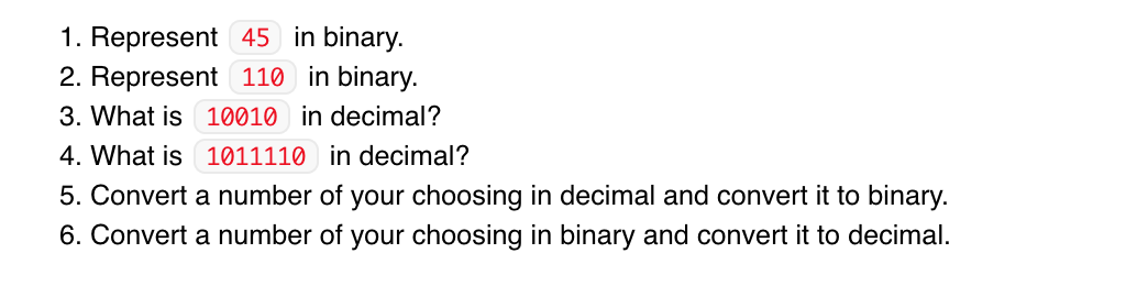 Solved 1. Represent 45 in binary. 2. Represent 110 in | Chegg.com