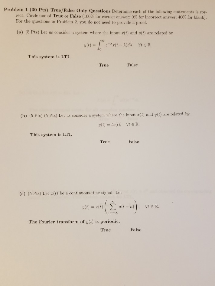 Solved Problem 1 (30 Pts) True/False Only Questions | Chegg.com