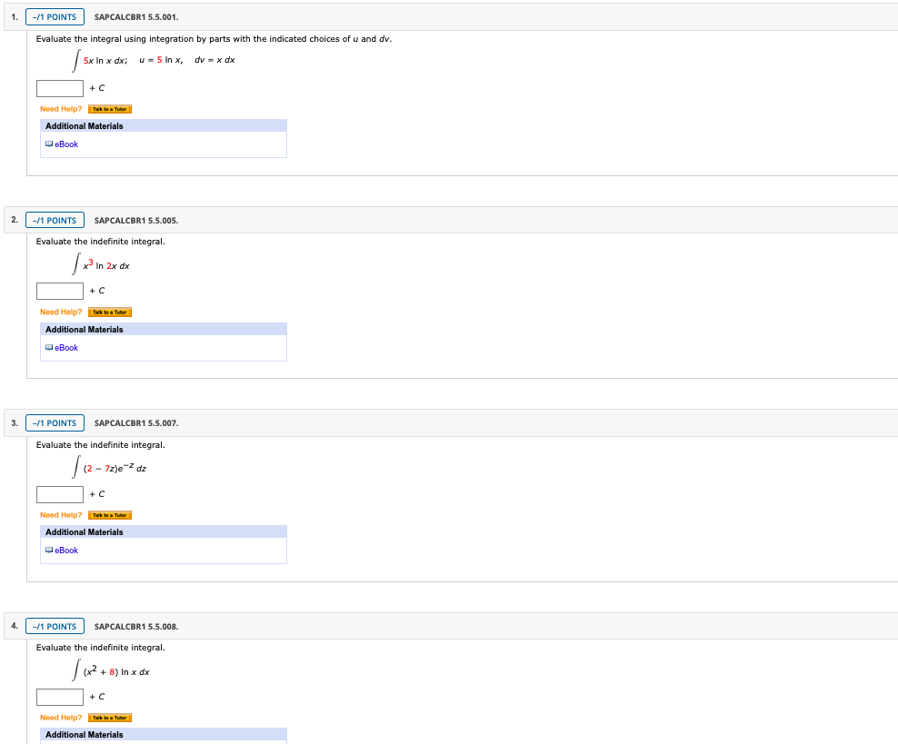 Solved 1. -/1 POINTS SAPCALCBR15.5.001. Evaluate the | Chegg.com