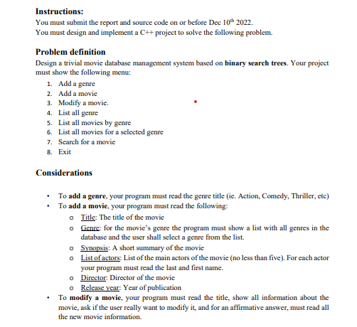 Solved Problem definition Design a trivial movie database | Chegg.com