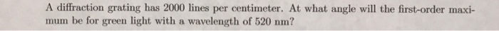 Solved A Diffraction Grating Has 2000 Lines Per Centimeter
