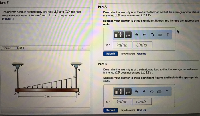 Solved The uniform beam is supported by two rods AB and CD | Chegg.com