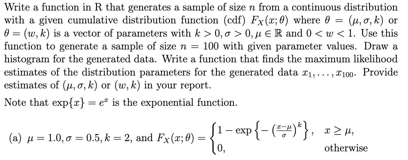 Solved = Write a function in R that generates a sample of | Chegg.com