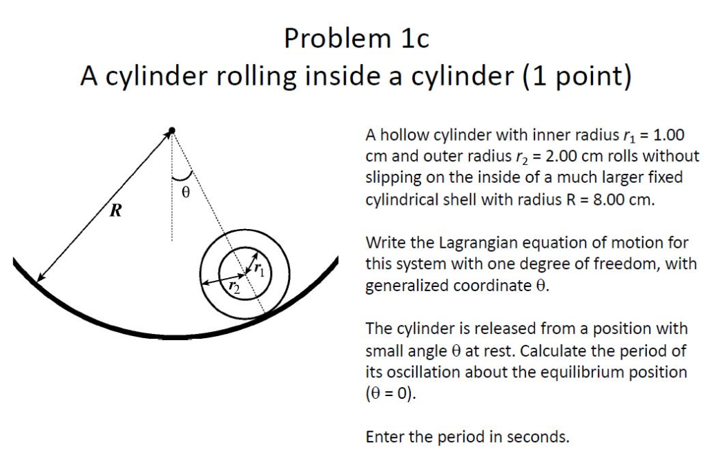Solved Problem 1c A cylinder rolling inside a cylinder (1 | Chegg.com