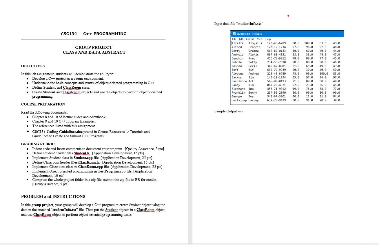 Solved Input data file "studentInfo.txt" CSC134 C++ | Chegg.com