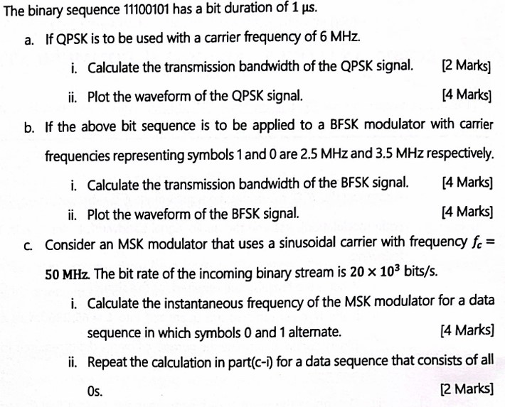 Solved The binary sequence 11100101 ﻿has a bit duration of | Chegg.com