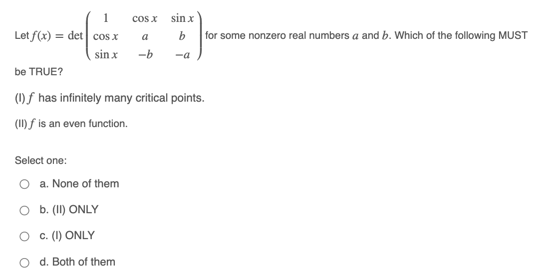 Solved 1 COS X sin x a b for some nonzero real numbers a and | Chegg.com