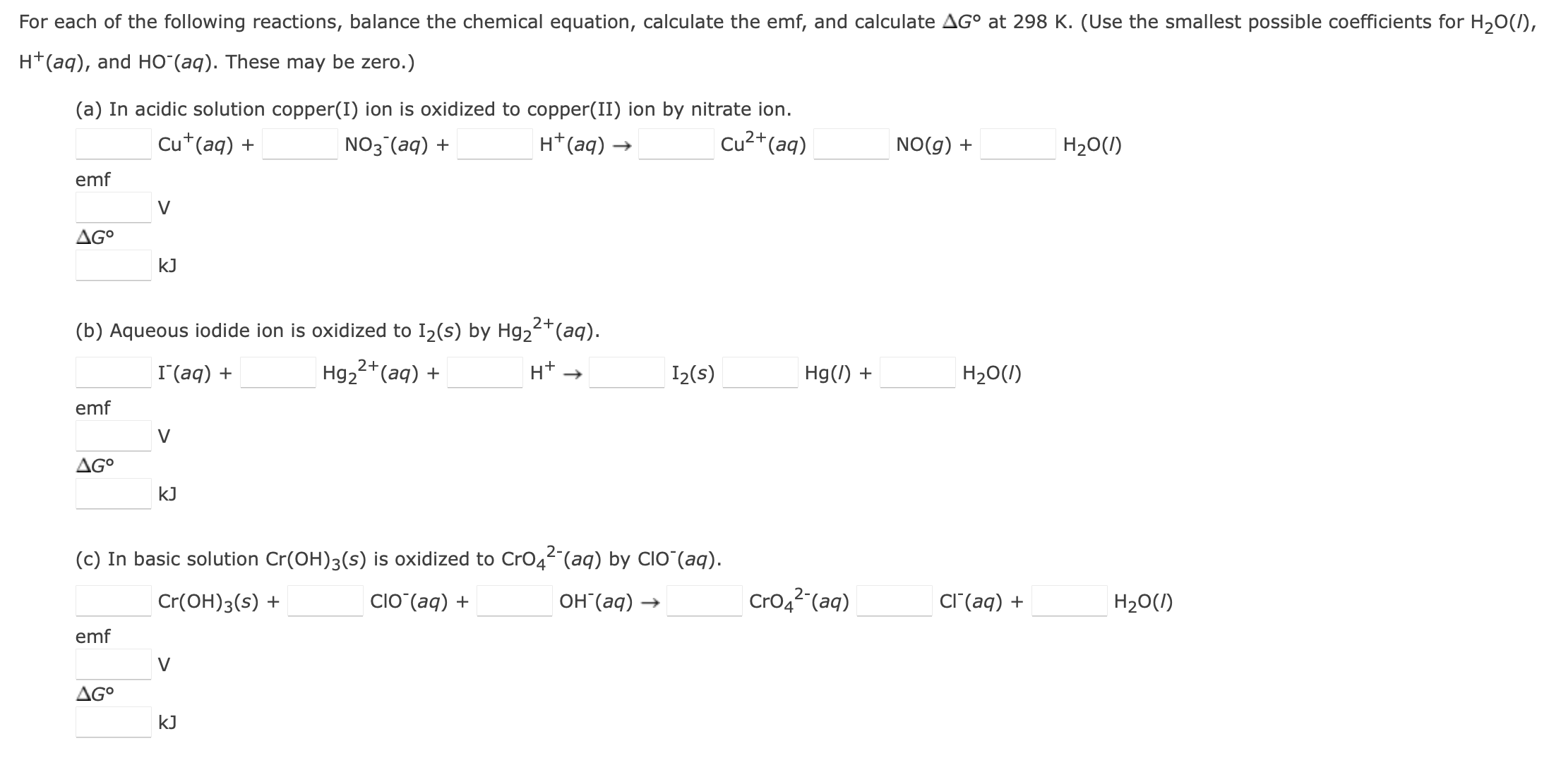 For each of the following reactions, balance the | Chegg.com