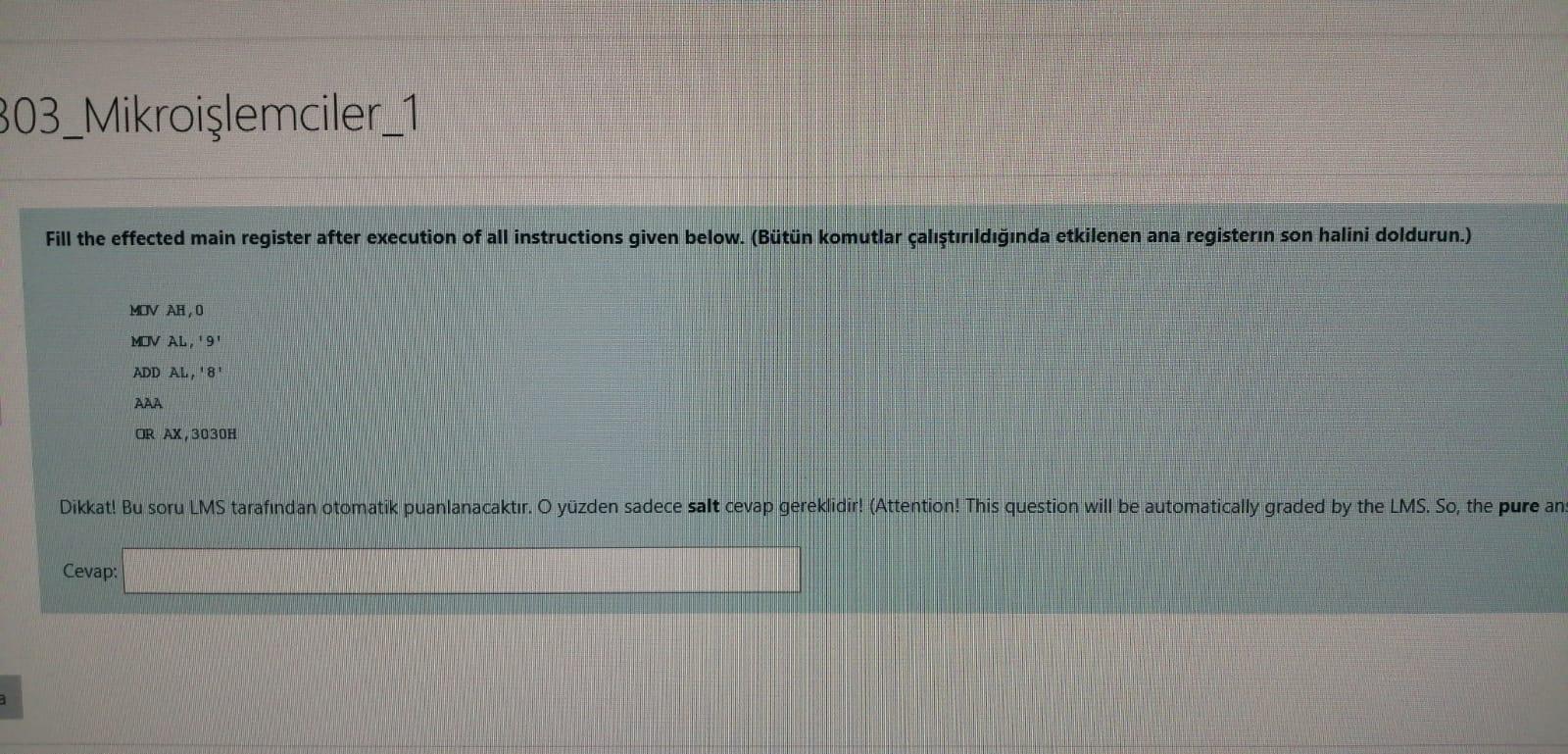 Solved 303_Mikroişlemciler_1 Fill the effected main register | Chegg.com