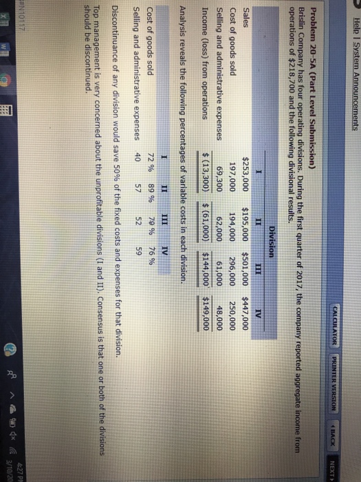 Solved Hele I System Announcements NEXT Problem 20-5A (Part | Chegg.com