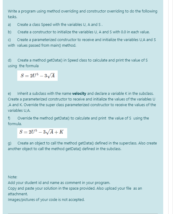 Solved Write A Program Using Method Overriding And 9402