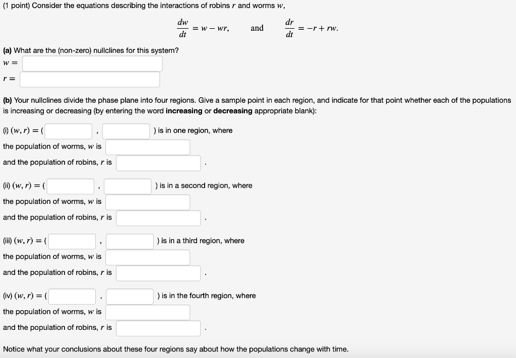 Solved (1 point) Consider the equations describing the | Chegg.com