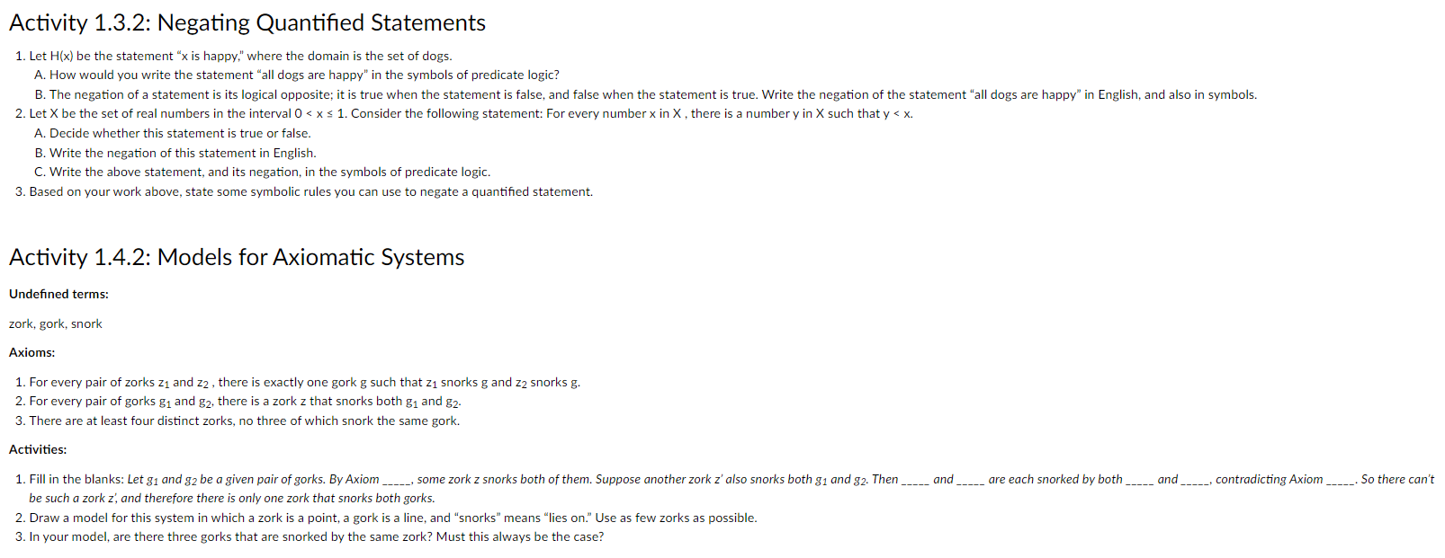 Solved Activity 1.3.2: Negating Quantified Statements 1. Let | Chegg.com