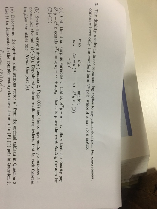 3. The duality results in linear programming applies | Chegg.com