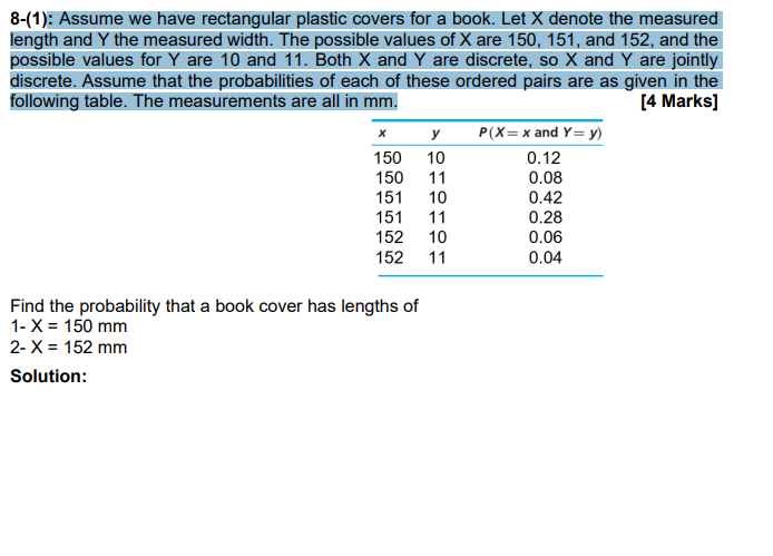 Solved 8-(1): Assume we have rectangular plastic covers for | Chegg.com