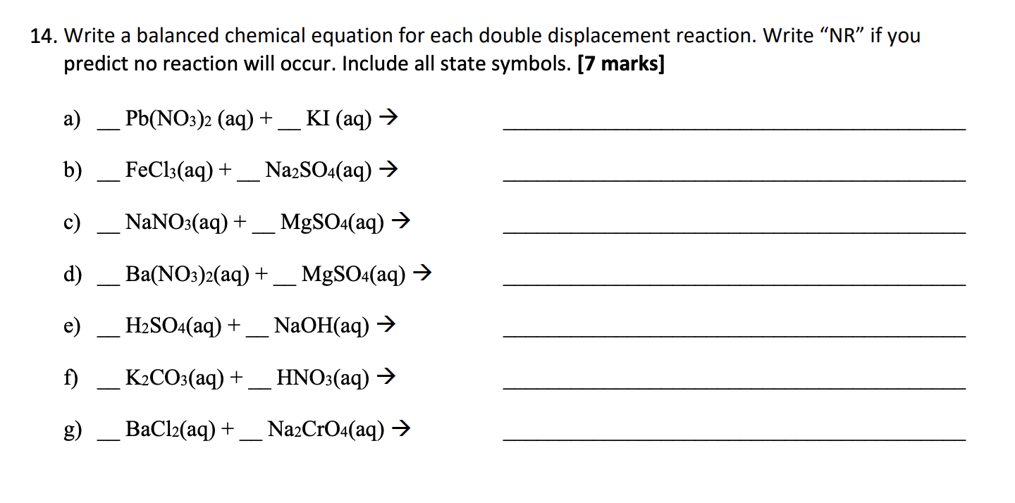 Solved 14. Write a balanced chemical equation for each | Chegg.com