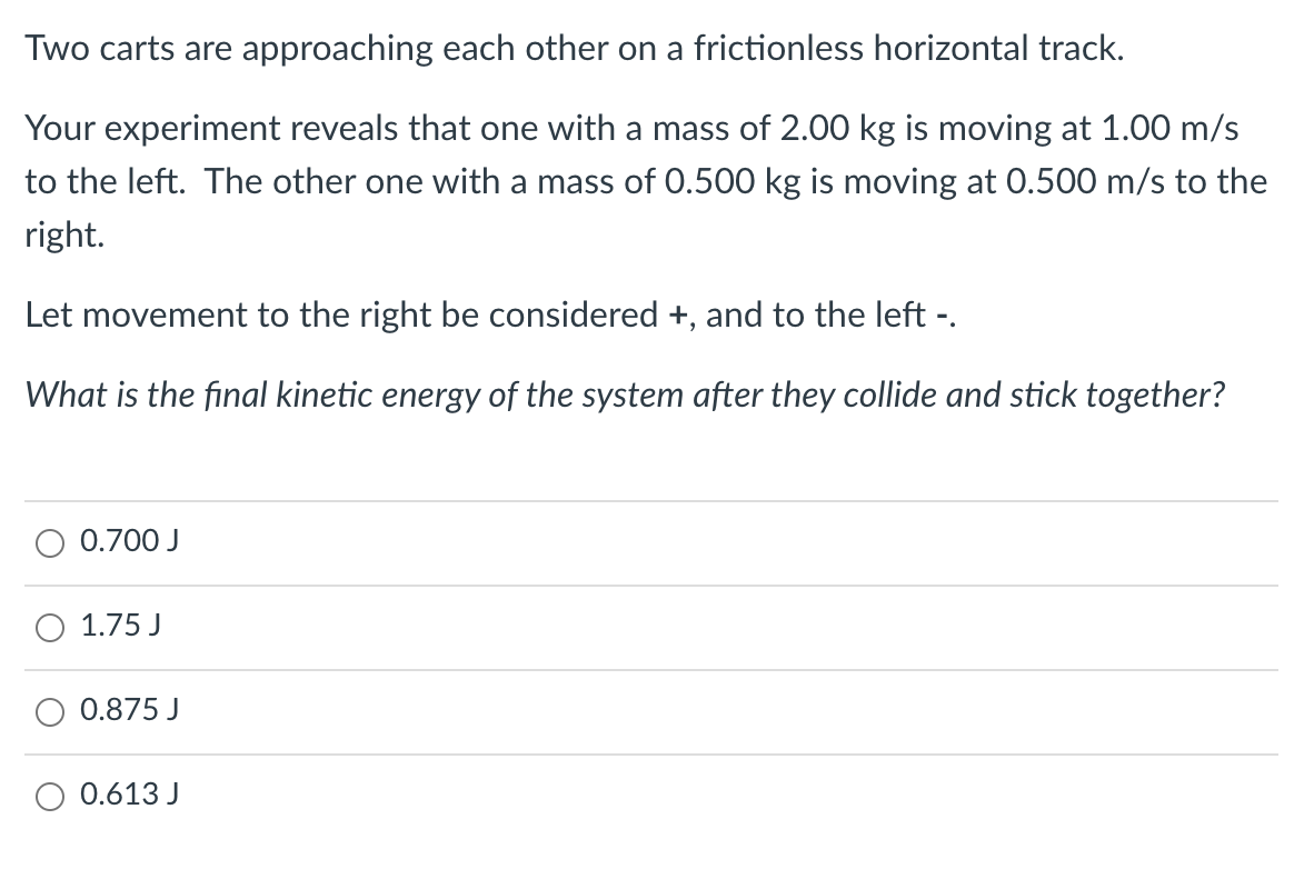 Solved Two carts are approaching each other on a | Chegg.com